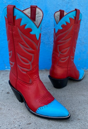 Jose Sanchez Boots, 11D Men's Fancy Red & Turquoise Cowhide Cowboy ...