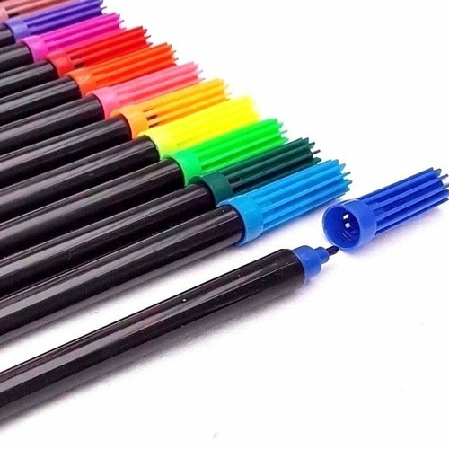12 Double End Felt Tip Pens Fine & Thick Tips Colour Markers Drawing ...