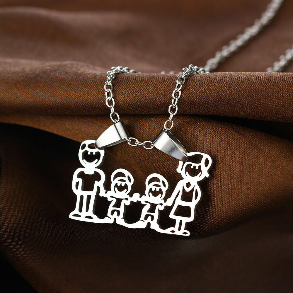 Stainless Steel Family Necklace Mom Dad Son Child Twin Mother Father ...