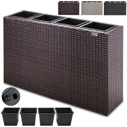 CASARIA® 4 Section Polyrattan Tall Planter Flower Pots w/Water Drain ...