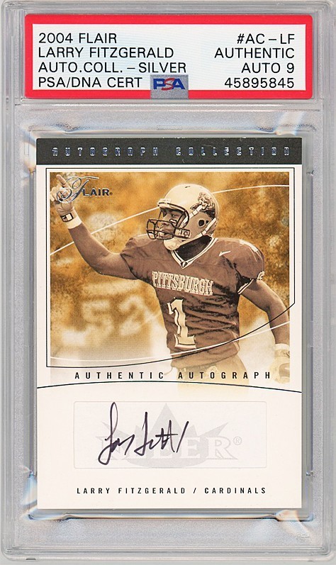 2004 -LARRY FITZGERALD- PSA 9 /100 Flair Silver Rookie AUTO Football ...