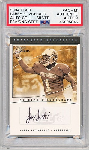 2004 -LARRY FITZGERALD- PSA 9 /100 Flair Silver Rookie AUTO Football ...