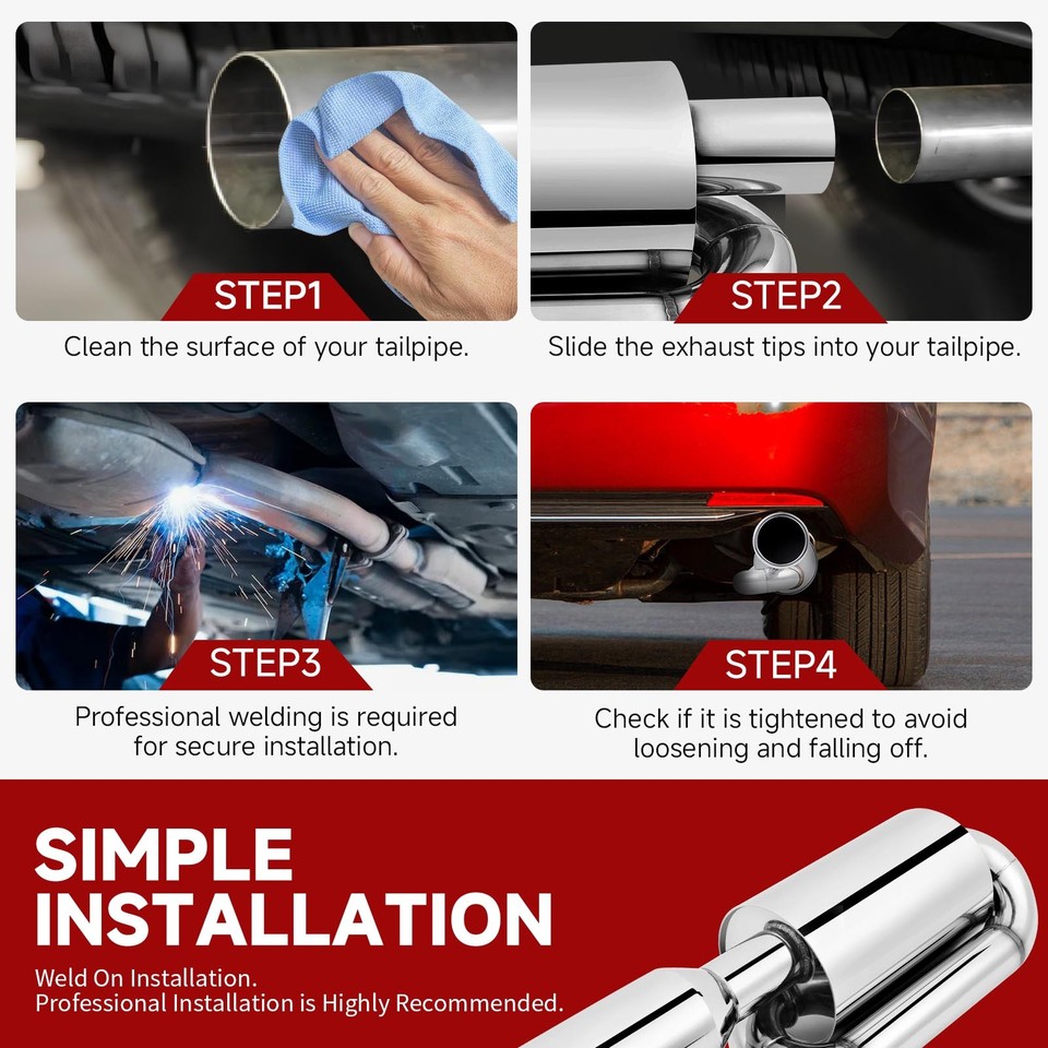 Sport Twin Loop Exhaust Muffler Tips 2.5" Inlet 4.0" Outlet For Ford ...