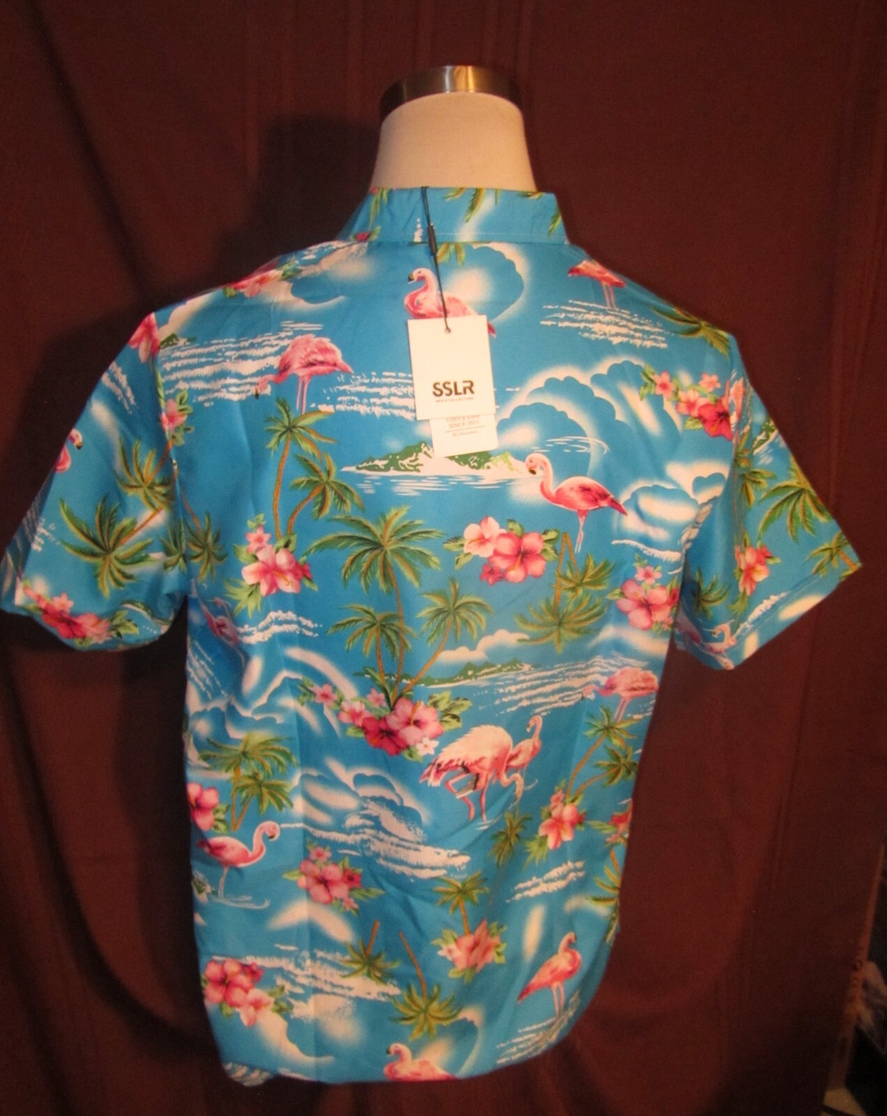 Sslr Mens Hawaiian Flamingo Short Sleeve Button Down Shirt Size L New