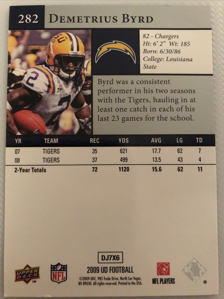 2009 Upper Deck - Star Rookie #282 Demetrius Byrd | eBay