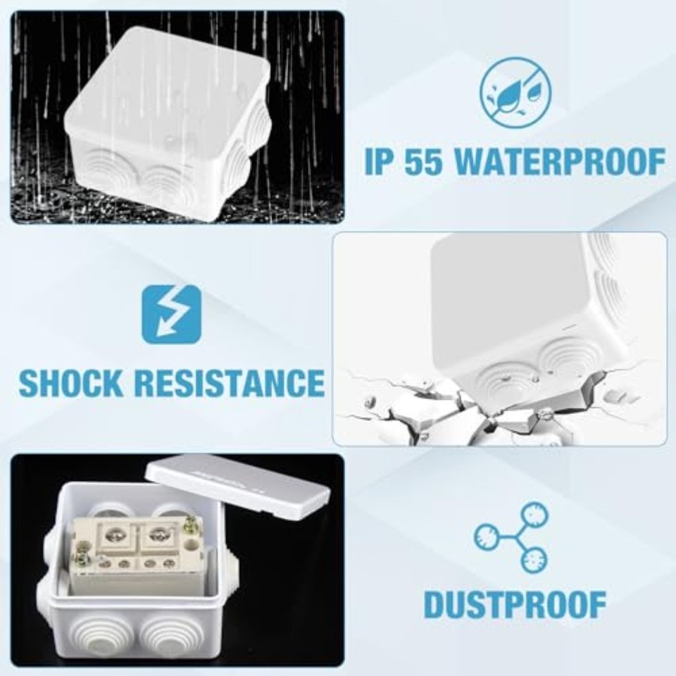IP55 Waterproof Junction Box with 7 Cable Inputs for Indoor Outdoor Use ...