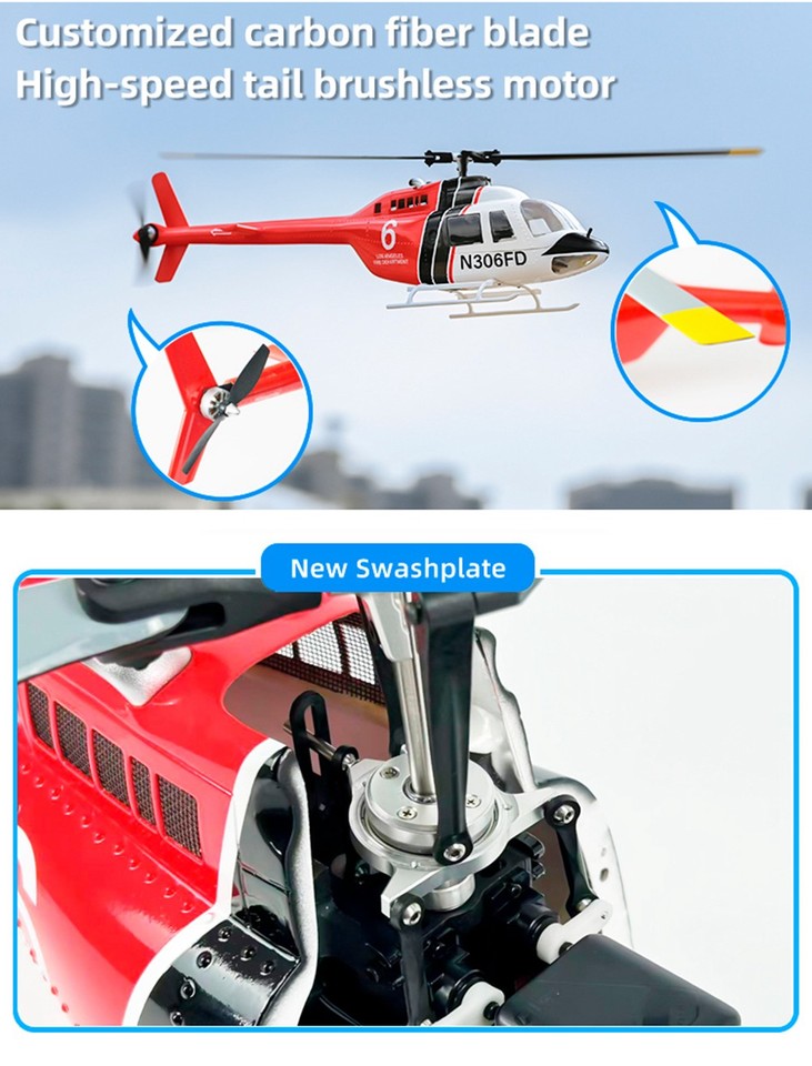FLY WING Bell 206 V3 RC Helicopter RTF 6CH GPS Auto Return Aircraft w/2 ...