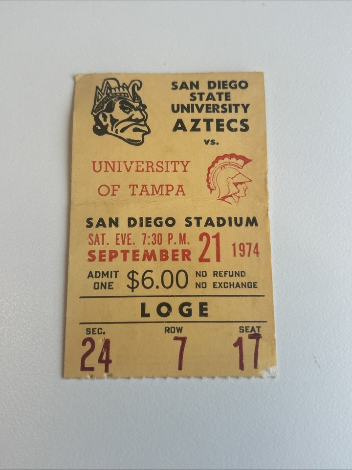 1974 SDSU University of Tampa College Football NCAA Ticket Tampa ...