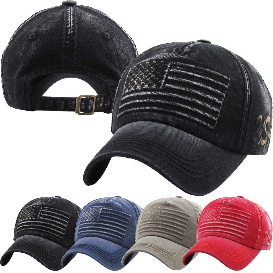 America USA Flag Vintage Distressed Hat Baseball Cap Washed Adjustable ...