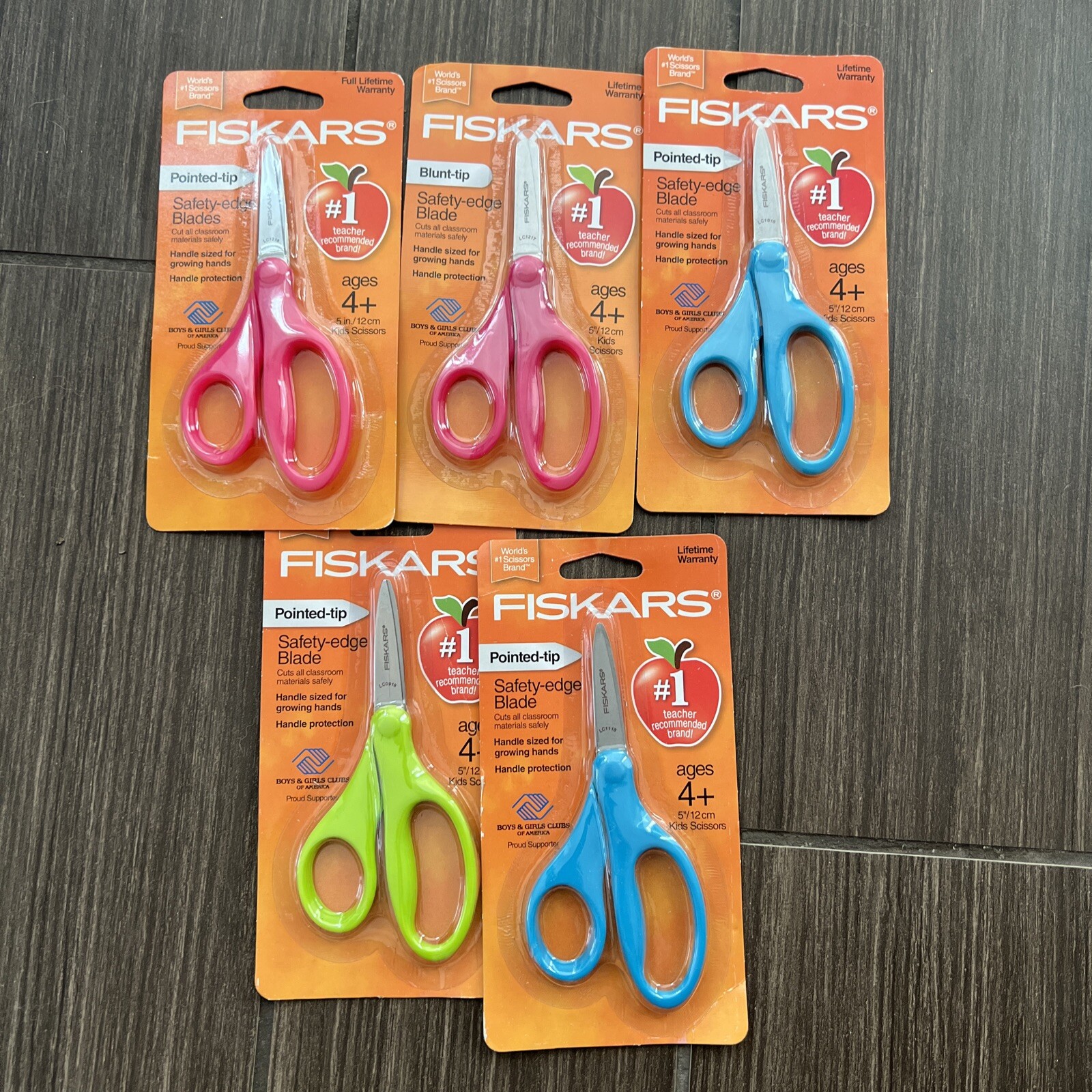 5 Fiskars Blue Pink Green 5" Pointed Blunt Tip Safety Scissors #1 ...
