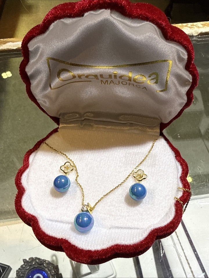 Majorca Blue Pearl Sterling Silver Necklace 8mm Pearls Dangling ...