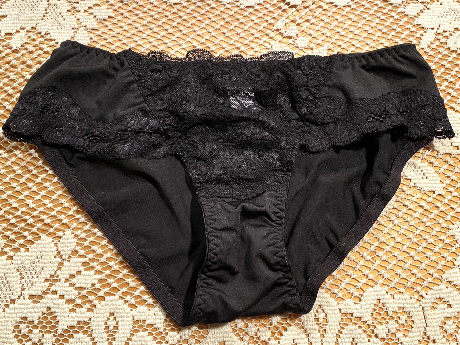 Rene Rofe Vtg Y2K Black Bikini M 6 Lace Trim Sexy Nyl… - Gem