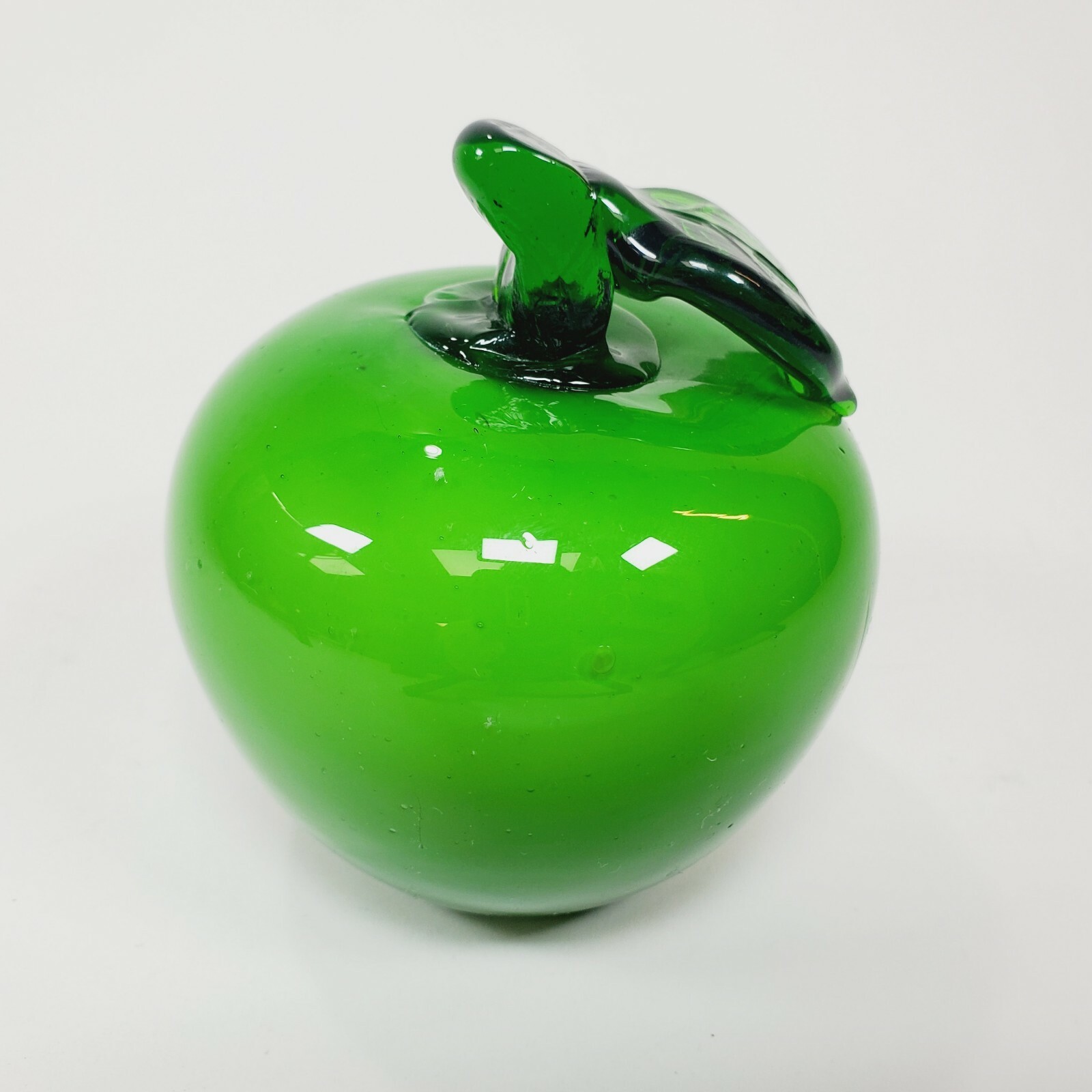 Hand Blown Art Glass Realistic GREEN APPLE Figurine Faux Glass Fruit 4 ...