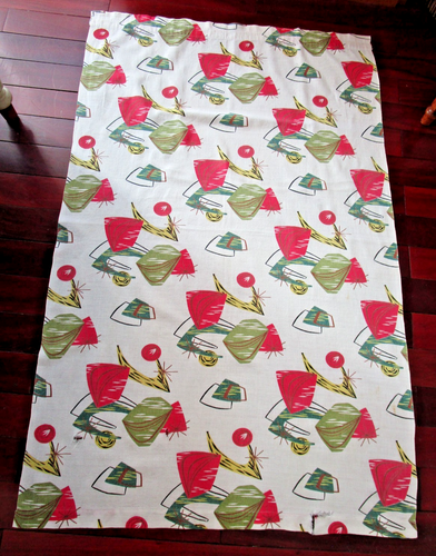 Vintage 1950's ATOMIC AGE BARKCLOTH CURTAIN PANEL 56x36 choc/red/yello ...