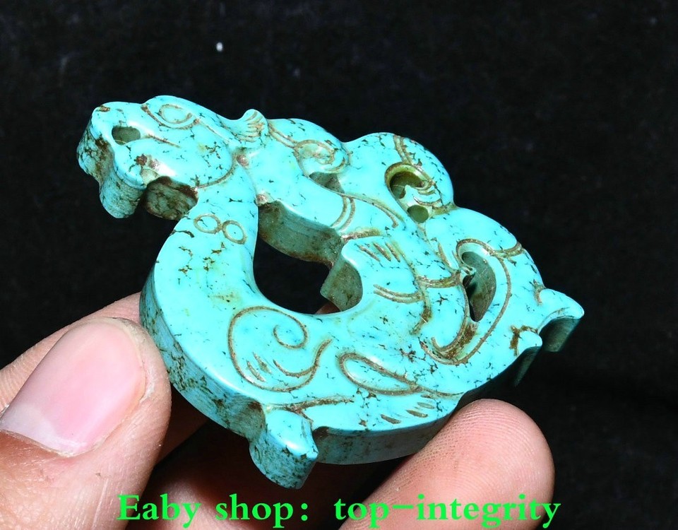 Pendentif d'amulète chinois turquoise sculpté Fengshui Phoenix Bird ...