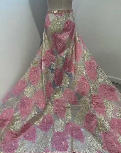 PINK GOLD WHITE Metallic Brocade ORGANZA Fabric 58” Width Sold By The ...