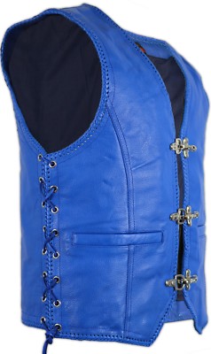 Blaue Lederweste Bikerweste Motorrad Kutte Biker Chopper Clubweste ...
