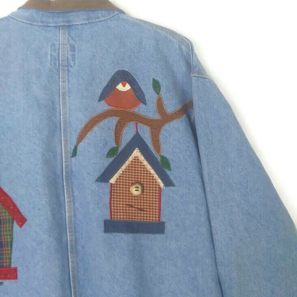 Vintage Sun Belt Denim Birdhouse, Birds, Floral Denim Barn Jacket ...