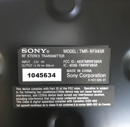 Sony TMR-RF985R Wireless Headphones TRANSMITTER CHARGING BASE WITH ...