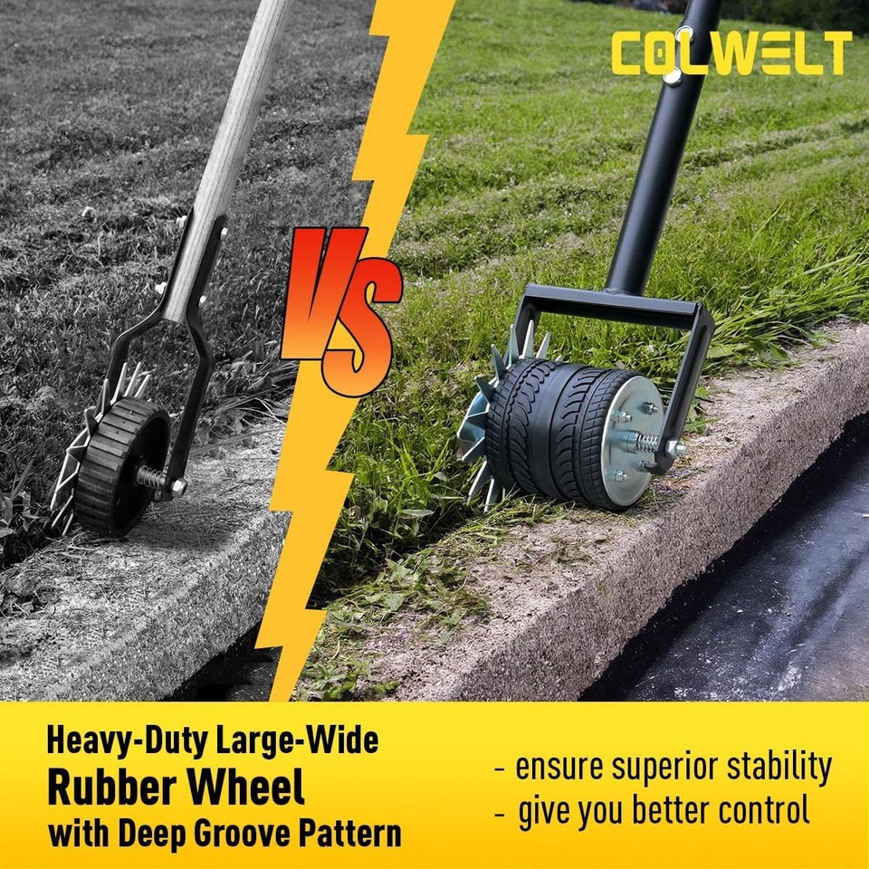Wheel Rotary Edger Lawn Tool 59’’ Manual Grass with Extra-Wide Rubber ...