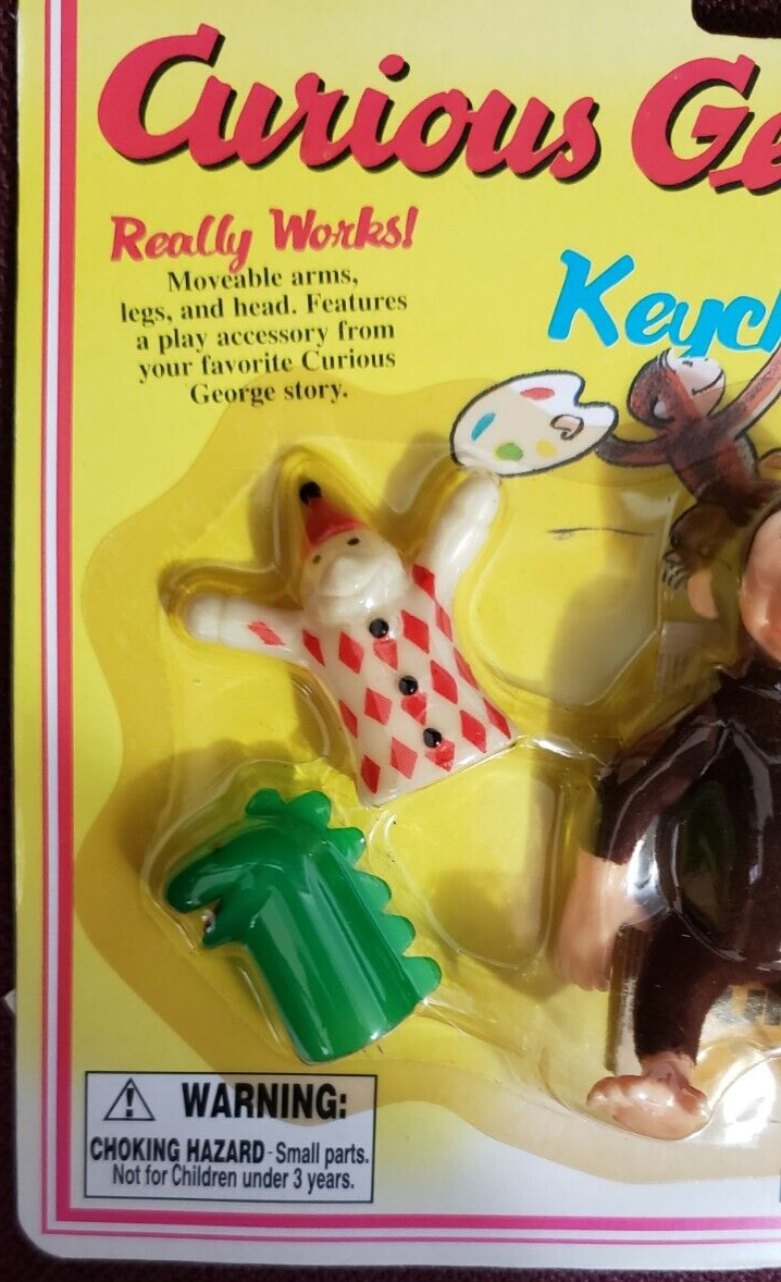 Curious George Monkey Keychain 2 Hand Puppets Clown Dinosaur 1988 ...