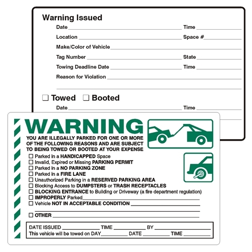 White WARNING! Multi-Reason Towing/No Parking Adhesive Stickers ...