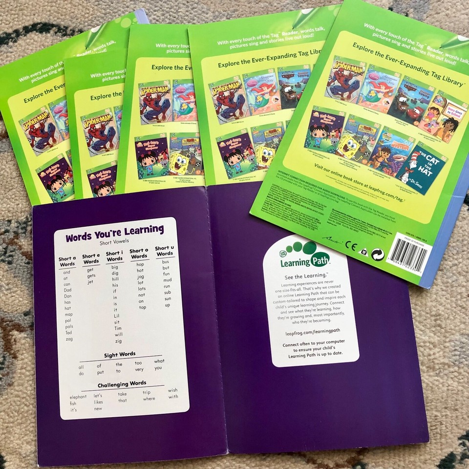 Lot of 6 Leapfrog TAG Reading System Books Vowels a,e,i,o,u & review ...