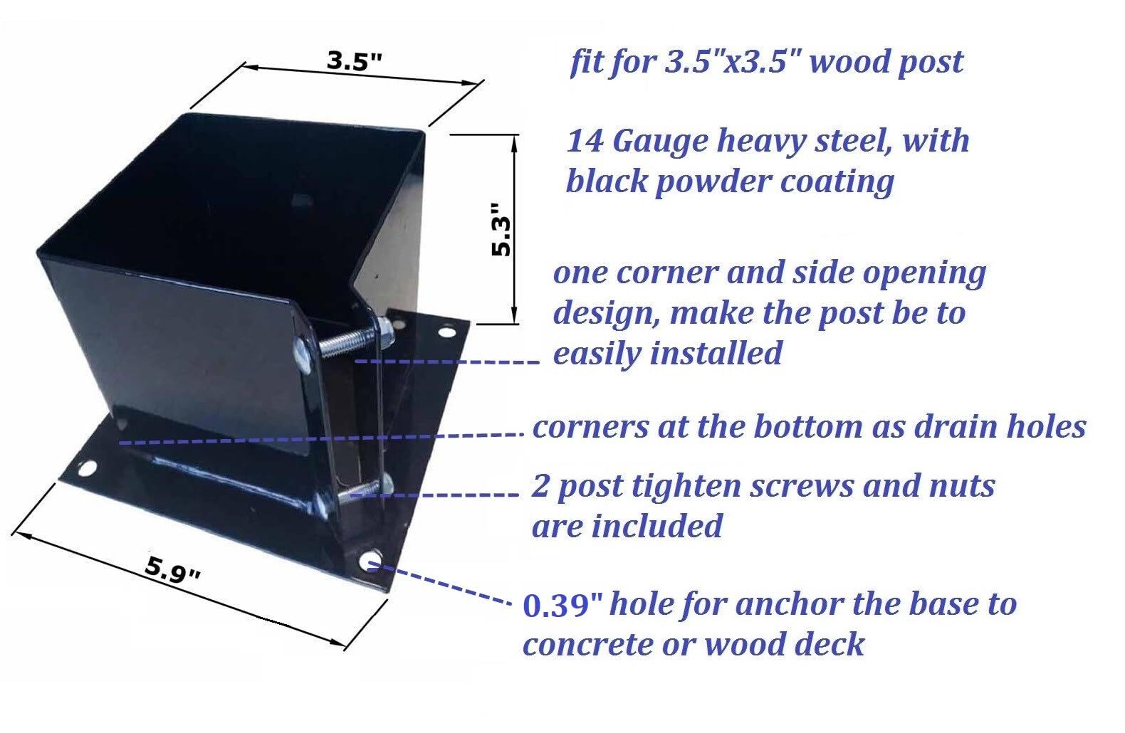 Deck Post Base Post Mounting Base Wood Post Support Black Metal Post ...