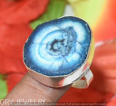 Blue Solar Quartz Gemstone Adjustable Ring 925 Sterling Silver Overlay ...