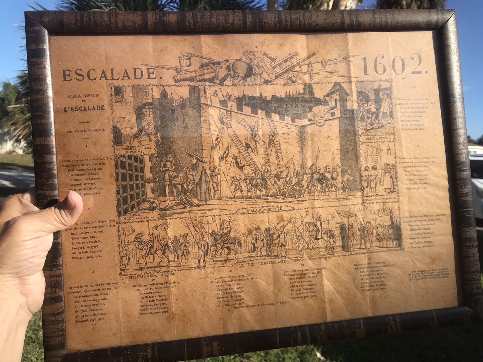 Vintage Hand Colored Print Escalade 1602 France Framed | eBay