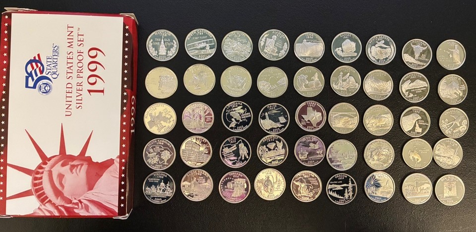 1999-2008 Silver Proof State Quarters Complete Set - Very Fine w/ Box ...