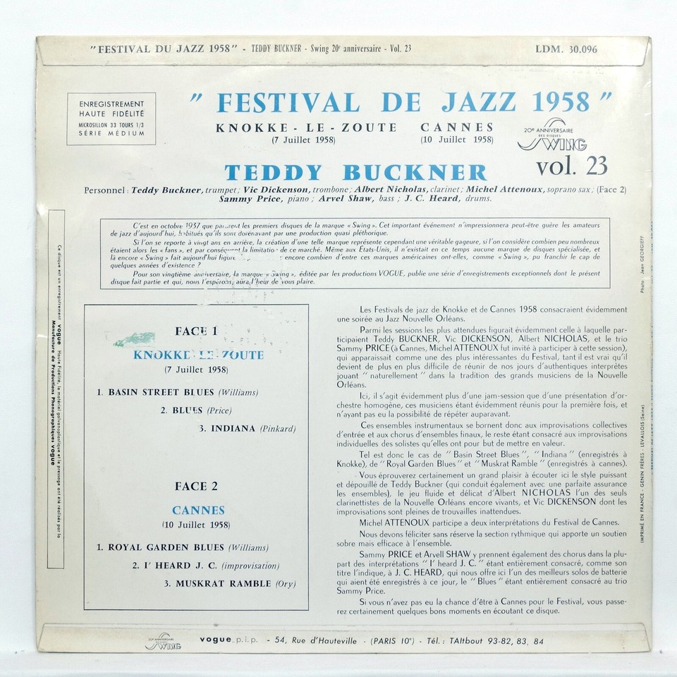 TEDDY BUCKNER festival de jazz knokke & cannes 1958 ⸺ 1960 orig SWING ...
