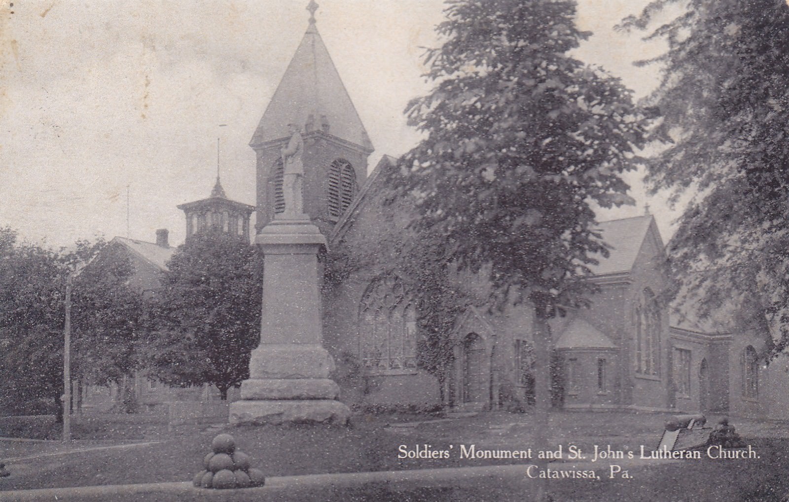 Catawissa, Pa - Soldiers' Monument and St John's Lutheran Church | eBay