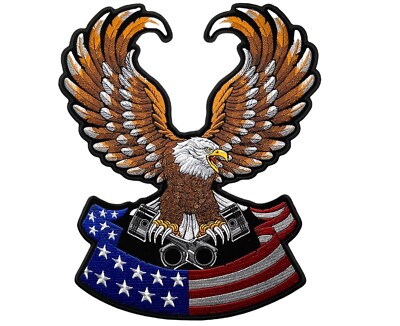 Eagle Wings Up Twin Piston American Flag Flying 12 inch Back Patch ...