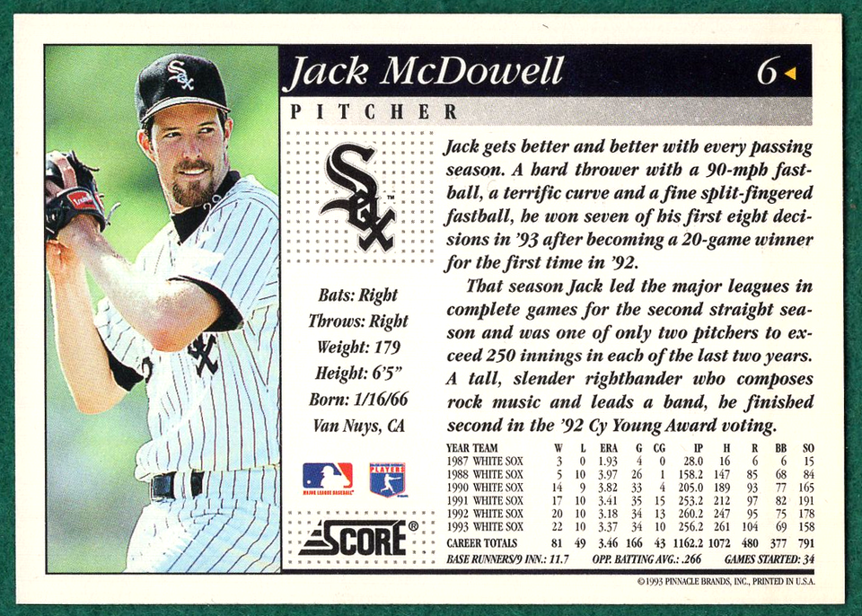 Jack McDowell - 1994 Score #6 - Chicago White Sox Baseball Card | eBay