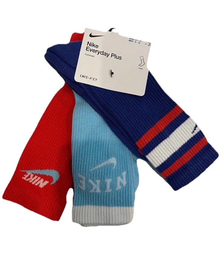 Men Nike Everyday Plus Cushioned Crew Socks 3 Pack Sky Blue Red Size ...
