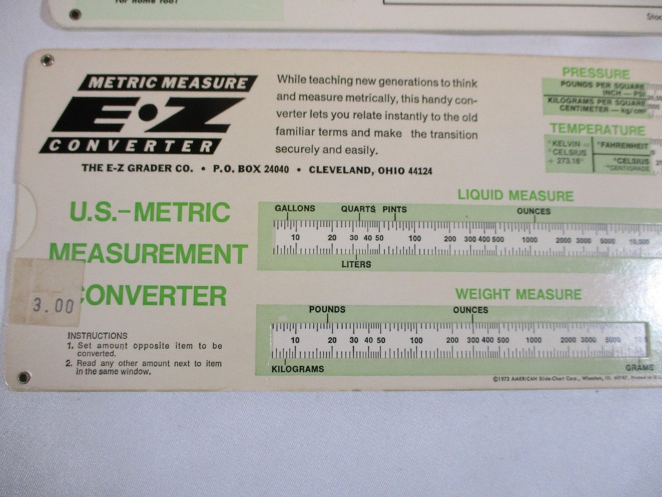 Vintage - E-Z Grader Slide Chart & Metric Converter Slide - Teacher's ...