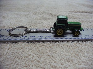 Green John Deere Tractor Keychain Key Ring Fob Diecast Metal, used see ...