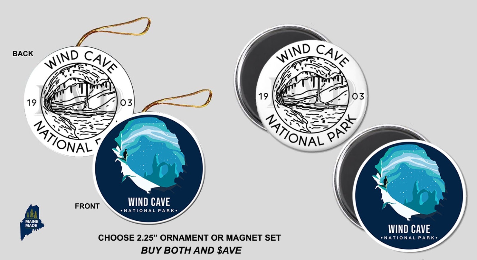 WIND CAVE NATIONAL PARK Ornament / Magnet Set - Vacation NPS Gift South ...