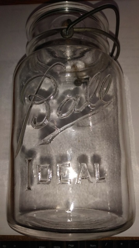Vintage Clear Ball Ideal Wire Bale Round Bottom Pint Mason Jar No Seal ...