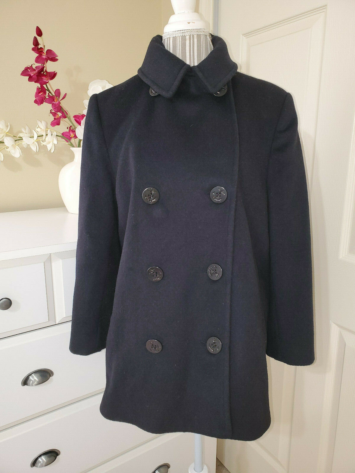 FORECASTER of BOSTON Womens Black Wool Double Breasted Pea Coat (Car ...