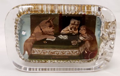 Antique Glass Paperweight Dogs & Monkey Playing Cards "NO MONKEYING" | eBay