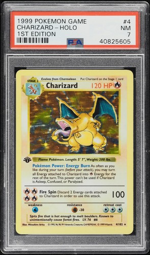 1999 Pokemon Base Set 1st Edition Shadowless Holo Charizard #4- PSA 7 ...