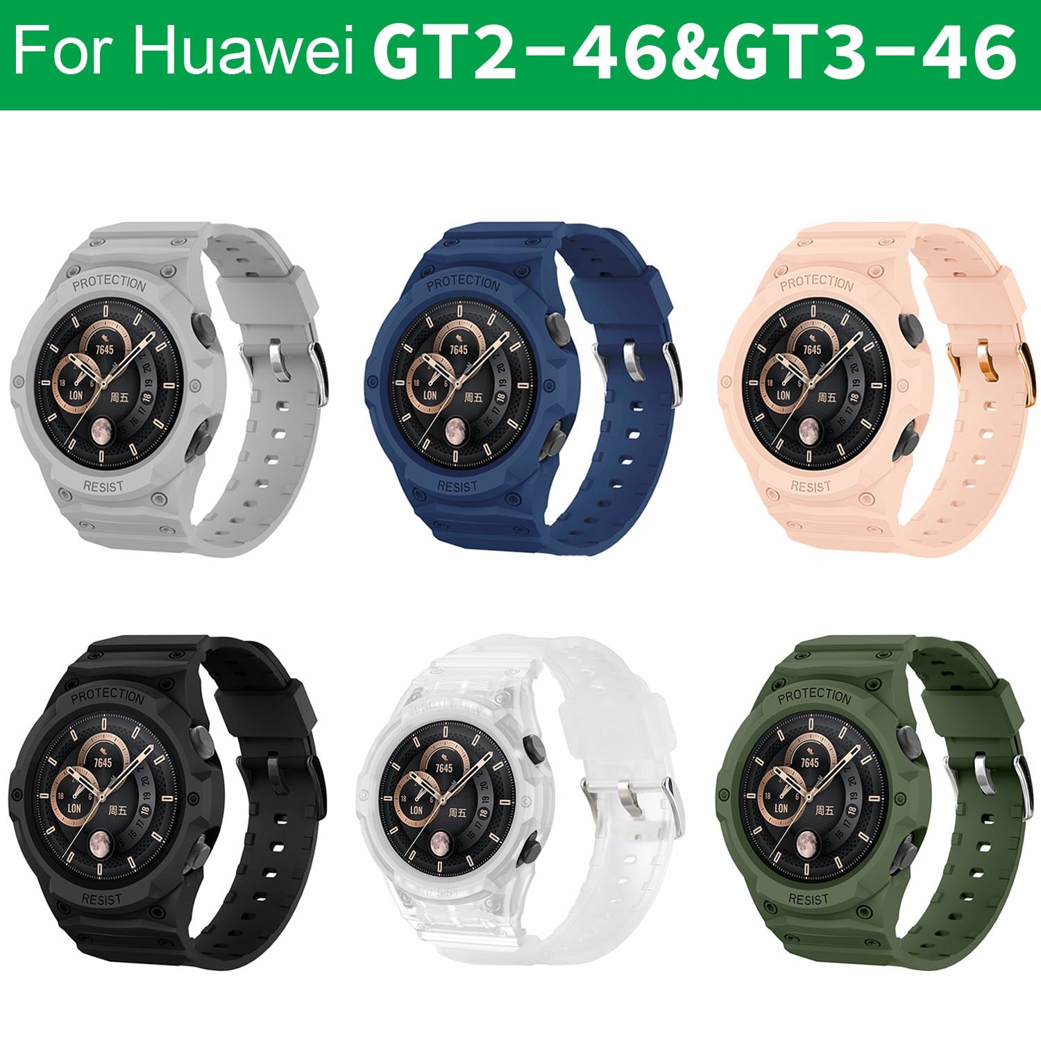 Silicone Rubber Watch Band Cover For Huawei Watch GT2 GT3 46mm Strap ...