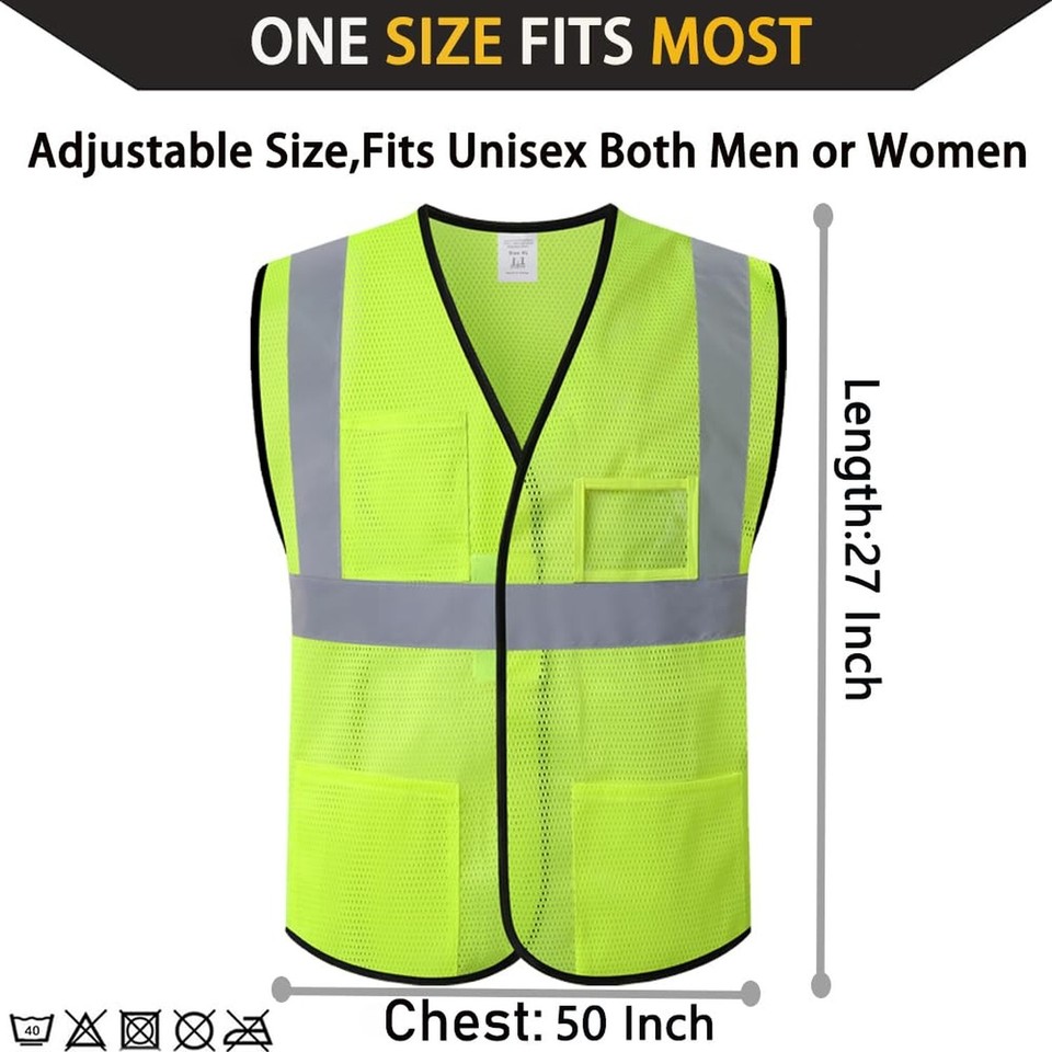 10 Pack Reflective Safety Vests Bulk with 4 Pockets and Adjustable ...