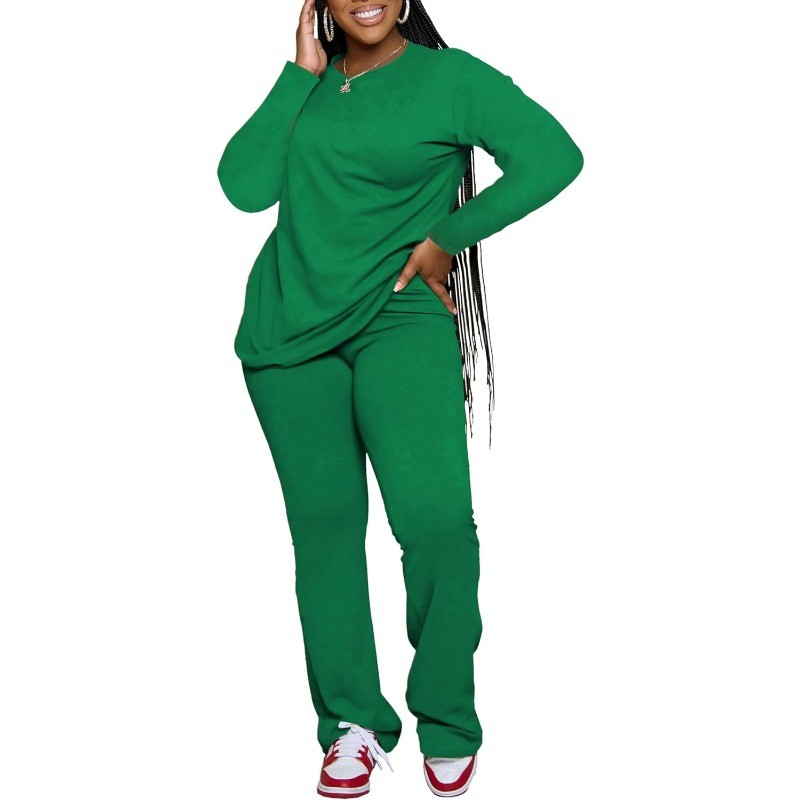 Womens 2Pcs Outfits Casual Long Sleeve Top Flare Pants Jogging ...
