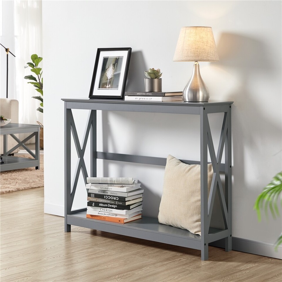 Slim Console Table X-Shape Side Table Storage Shelve Multi-tier ...