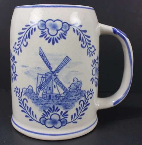 Vintage Blue Delfts Mug Stein Holland Netherlands Windmill Sailing Ship ...