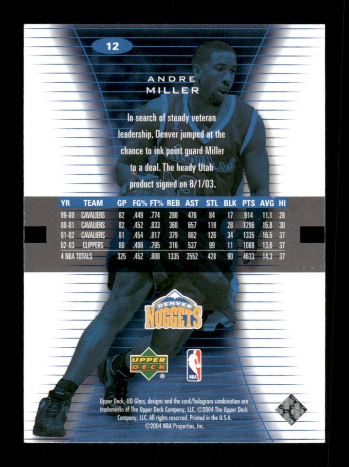 2003-04 UD Glass Andre Miller #12 | eBay