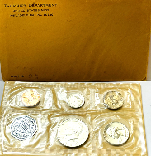 1964 U.S. Proof Set Five Coins 90% Silver Half Dollar Philadelphia ...